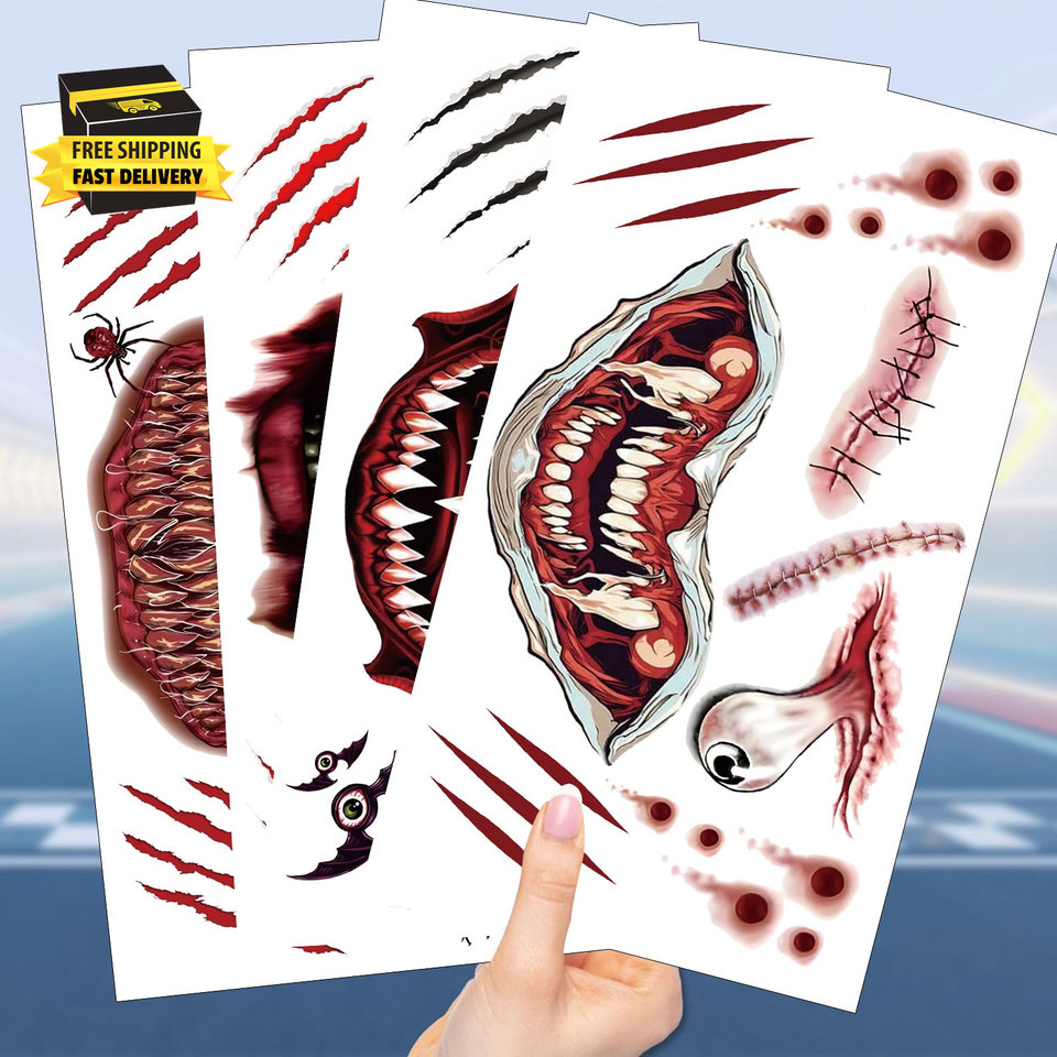 20 Sheets Halloween Temporary Tattoos - 3D Scary Fake Scars, Spider ...