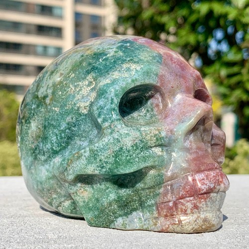 1.37LB Natural ocean jade crystal quartz, hand carved skull mineral ...
