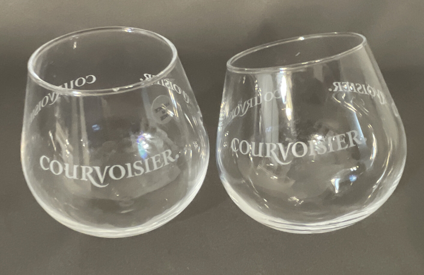 SET OF 2 Courvoisier Cognac Liquor Stemless Snifter Glasses *MADE IN ...