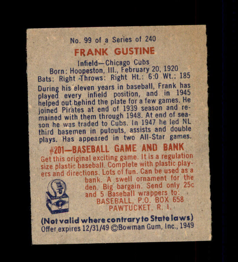 1949 Bowman #99 Frank Gustine - EX-MT+ | eBay