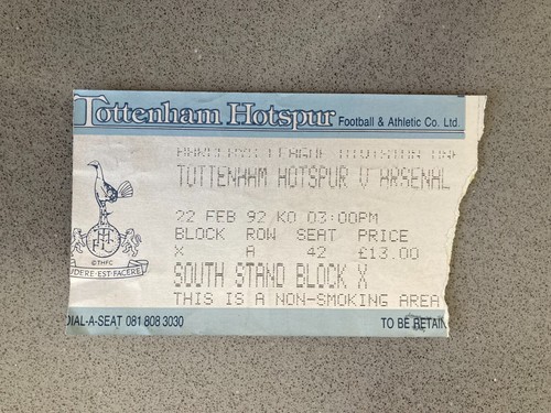 Tottenham Hotspur v Arsenal 1991-92 Match Ticket. | eBay
