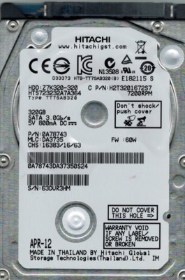 Hitachi HTS723232A7A364 320GB P/N: 0A78743 MLC: DA3735 | eBay