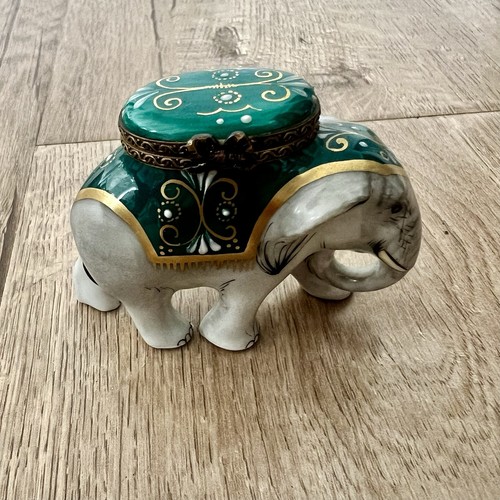 Indian Elephant Green Saddle Hand Painted Limoges France Porcelain ...