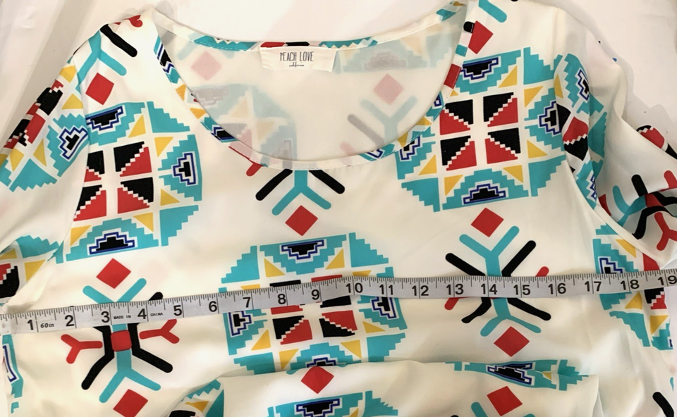 Aztec Southwest Print 3/4Cuff Sleeve Lined Shift Dress Peach Love ...