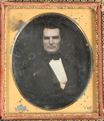 DAGUERREOTYPE STERN MAN, TINTED. 1/6TH PLATE MOTHER OF PEARL FULL CASE ...