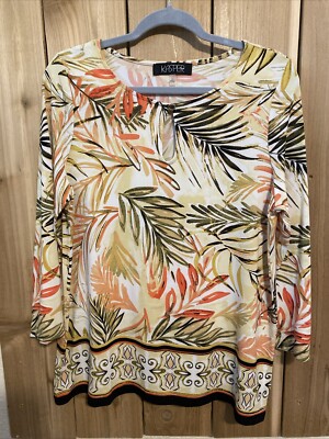 Kasper Yellow/Green/Orange Leaves 3/4 Sleeve Top Size L NWOT | eBay