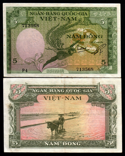 VIETNAM South 5 DONG P-2 1955 Dragon Bird Buffalo UNC Currency ...