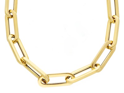 18K YELLOW GOLD CHAIN SQUARED OVAL PAPER CLIP BIG 7x20mm LINKS, 18 ...