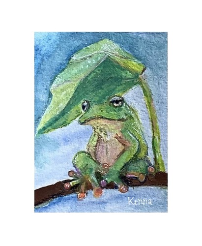Aceo Gouache Painting Green Tree Frog Original By Kenna 2.5” X 3.5” | eBay