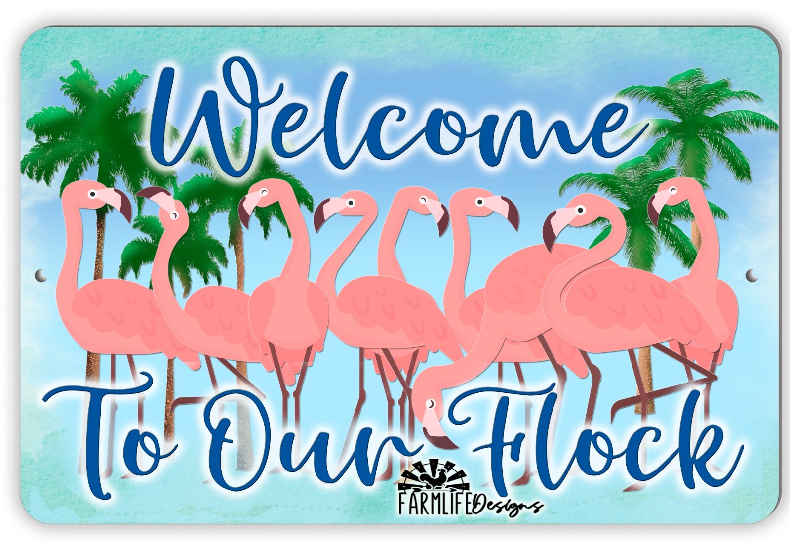 Flamingo Sign Welcome to Our Flock Pink decor handmade metal tin ...