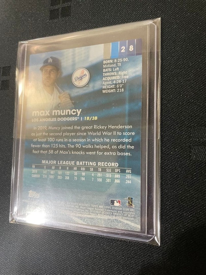 Topps Max Muncy Dodgers MLB Trading Card - Near Mint Condition 1B/3B ...