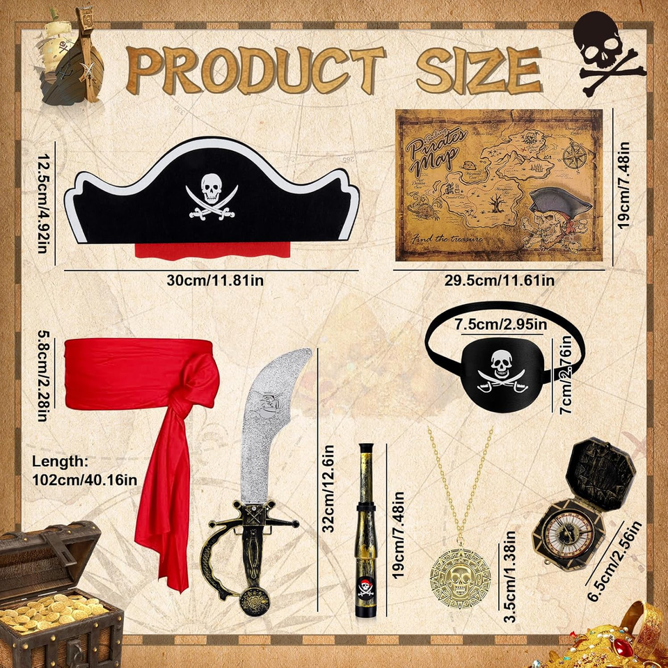 8 Pcs Pirate Costume Accessories Set Include Pirate Hat Headband Eye ...