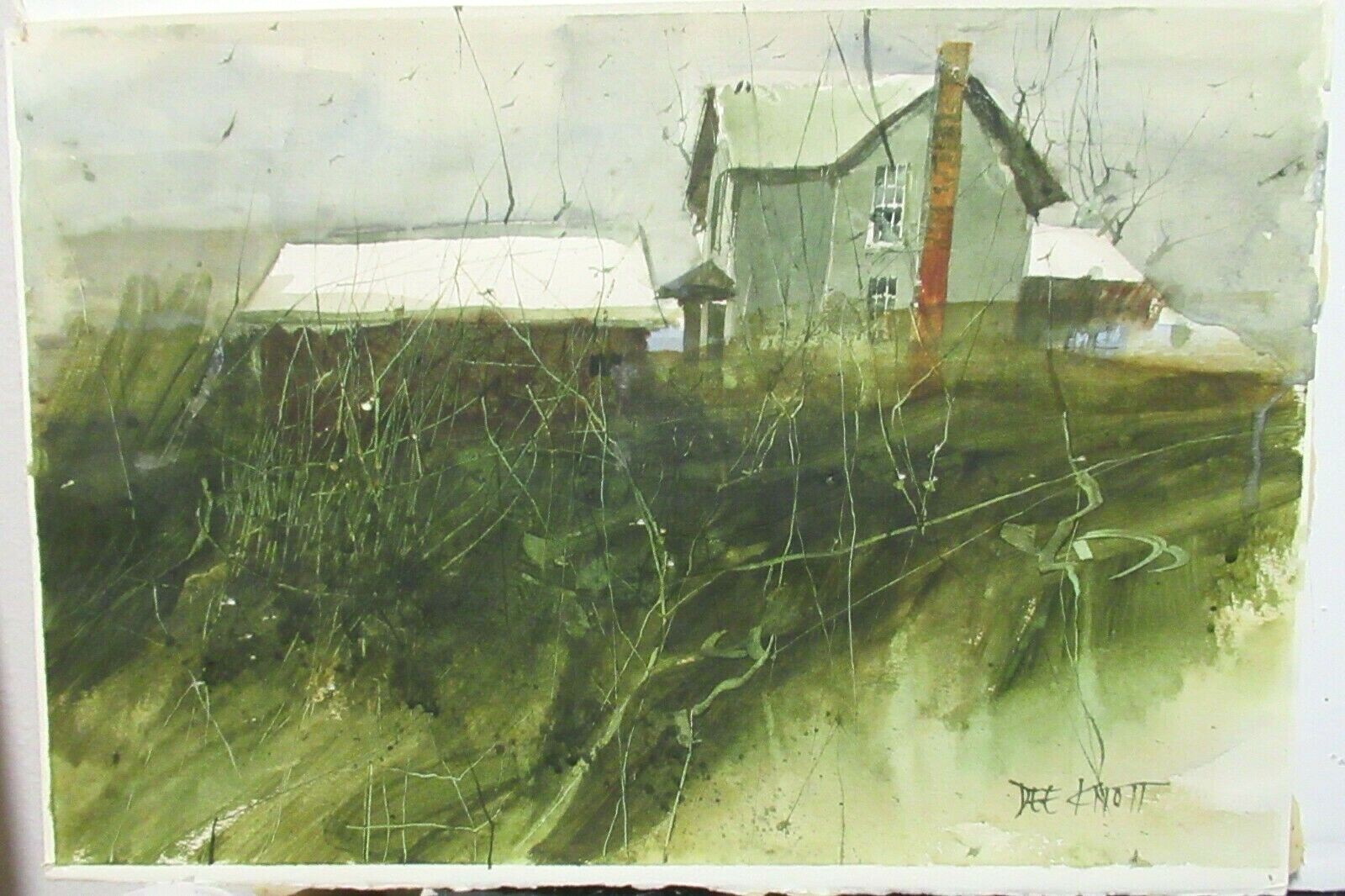 DEE KNOTT HOUSE ON THE HILL ORIGINAL WATERCOLOR LANDSCAPE PAINTING | eBay