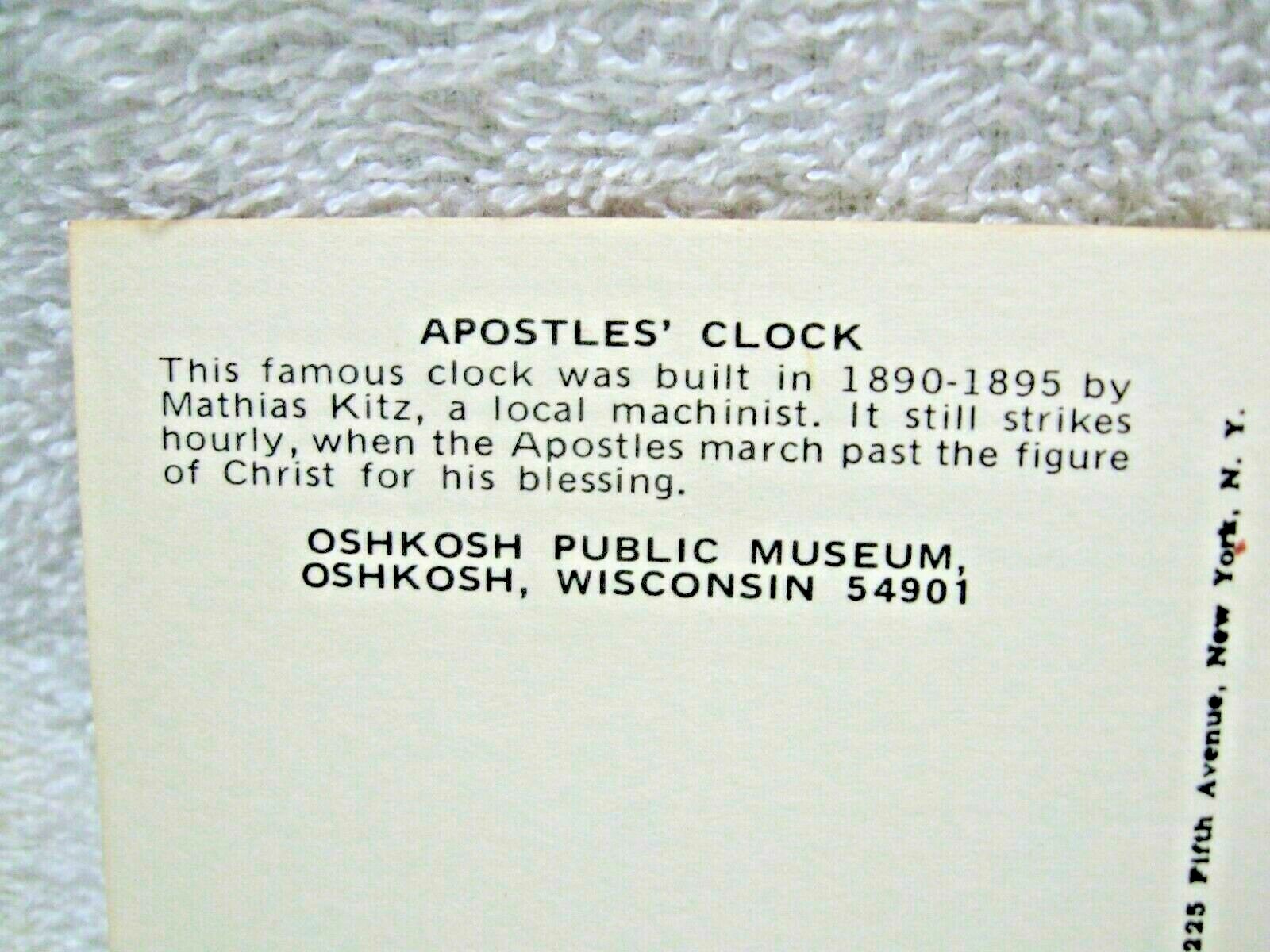 Vintage Collectible "APOSTLES' CLOCK" Postcard From Oshkosh, Wisconsin ...