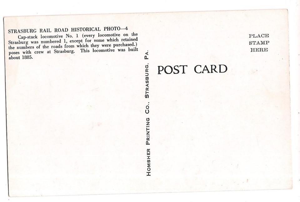 CAP-STACK LOCOMOTIVE No 1 Train Engine STRASBURG PA RAIL ROAD 1885 B&W ...