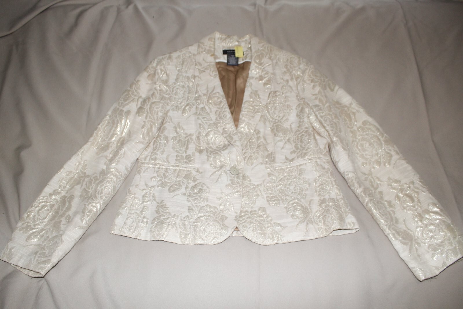 Vintage George Ivory Gold Flower Pattern Lined Blazer… - Gem