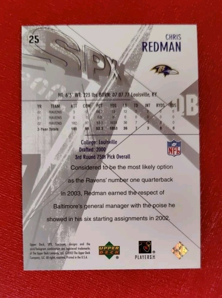 2003 SPx #25 Chris Redman Baltimore Ravens NFL Card NM-MT+ | eBay