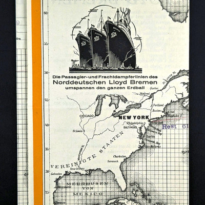 1929 North German Lloyd SS Bremen Transatlantic Route Map Voyage Log | eBay