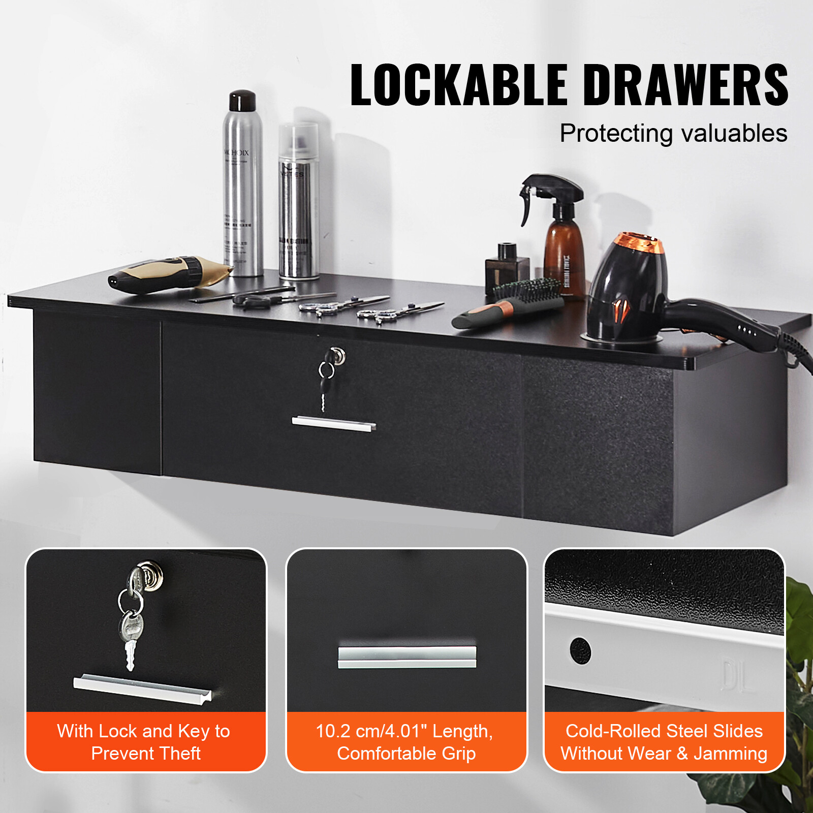 VEVOR Wall Mount Styling Station Hair Barber Table Hair Dryer Holders ...