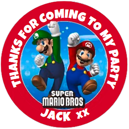 48 Personalised Super Mario Brothers Party Bag Stickers Cone Labels ...