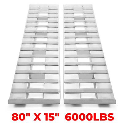 80"×15" Aluminum Ramps 2 Pcs 6000Lbs Car Trailer Truck Hook End Knife 1 ...