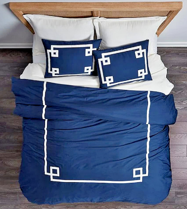 Noble Excellence Villa GREEK KEY Queen Duvet Cover & 2 Shams Navy White ...