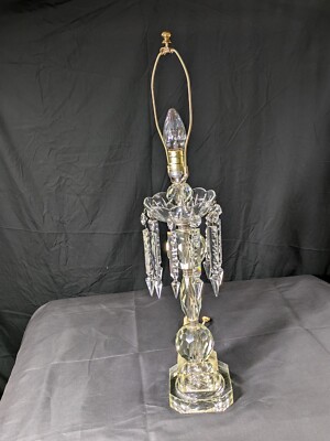 heavy crystal lamp solid glass base eleven pounds of faceted pressed ...