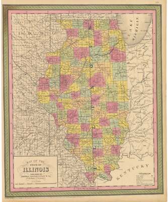 1850 Map of the State of Illinois | eBay UK