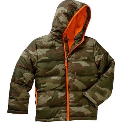 Faded Glory Boys Orange/Camouflage Inner Fleece Lined Bubble Jacket ...