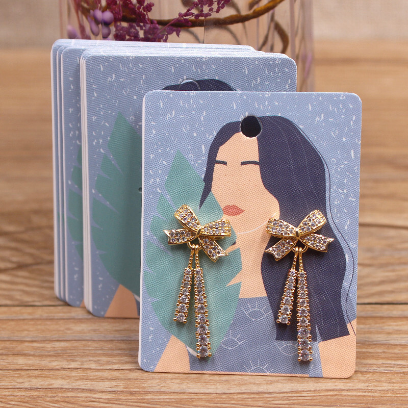 Stud Earring Display Paper Card Beauty Girl Printed Dangle Earring ...