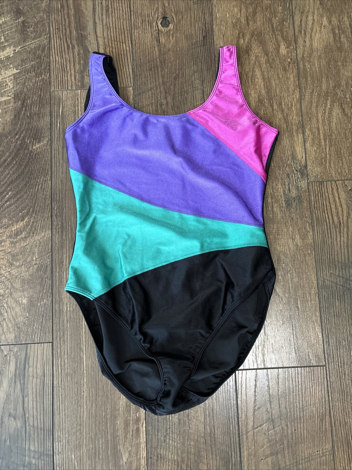 One Piece Colorblock Dance Leotard Vintage XL LA Work… - Gem