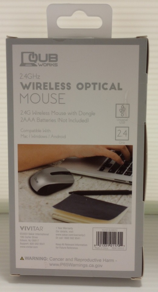 Vivitar QUB Works 2.4 GHz Wireless Optical Mouse with Dongle USB Silver ...