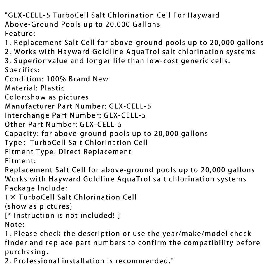 For Hayward Pool up to 20000 Gallons GLX-CELL 5 TurboCell Salt ...