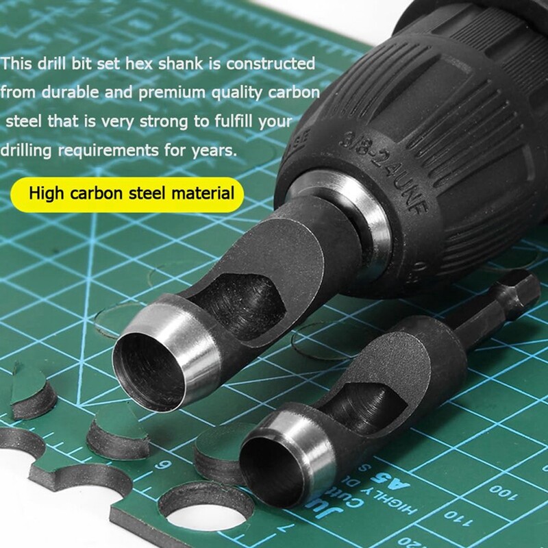 2X(6Pcs Hollow Punch Set Drill Bits -Leather Hole Punch Tool Flexible ...