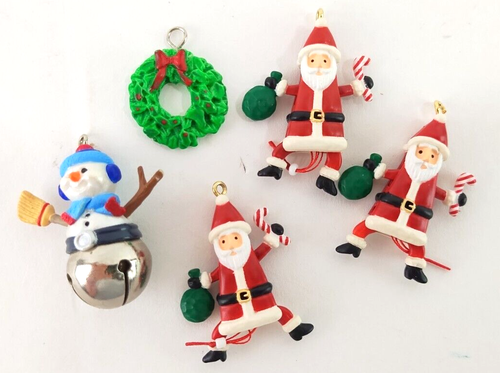3 Santa Jumping Jack & 1 Snowman Bells Miniature Ornament Hallmark ...