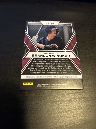 2023 Elite Extra JSY PATCH RELIC Brandon Winokur RC #FT-BW Twins ...