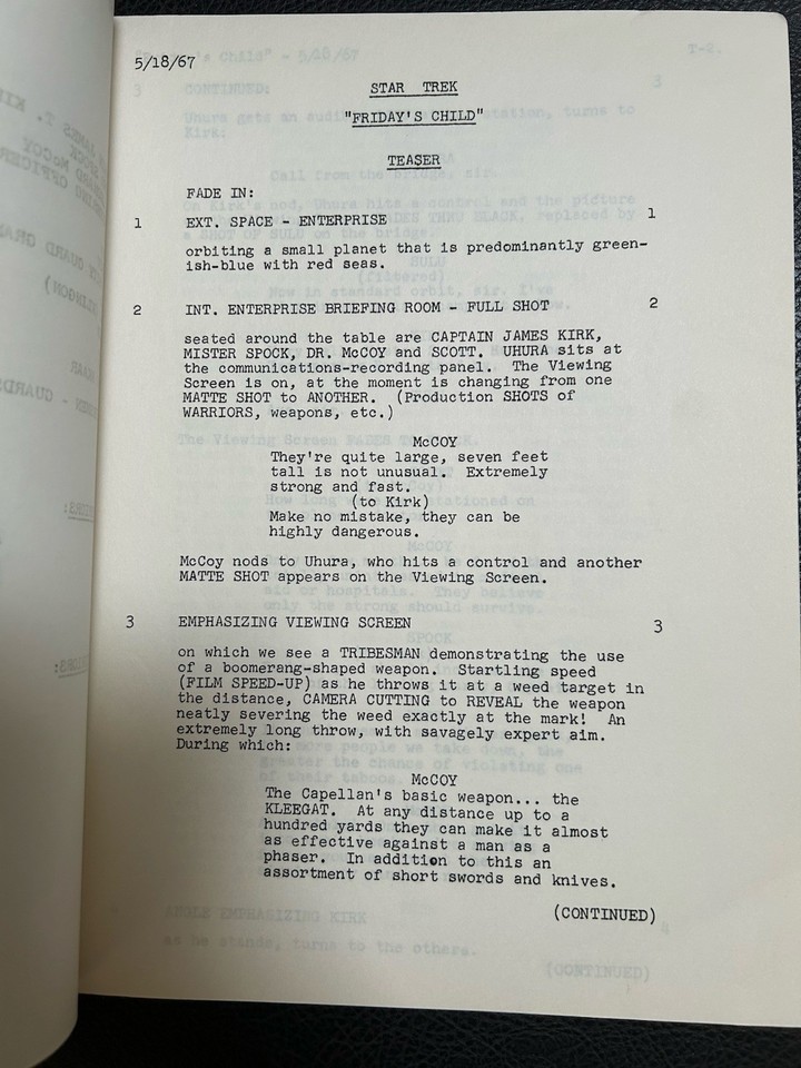 STAR TREK Original TV Script Signed by William Shatner "Capt Kirk" 1972 ...
