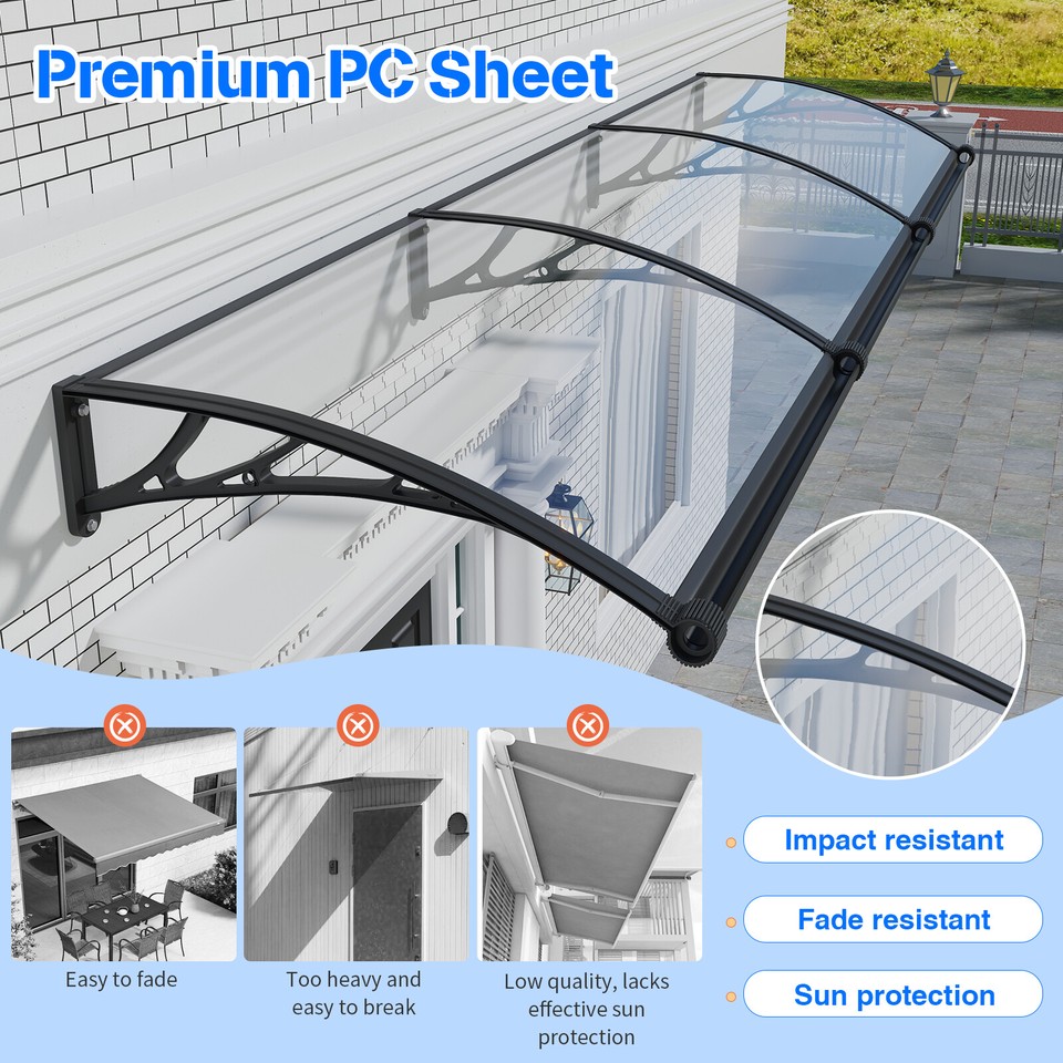 Solid Polycarbonate Window Awning Door Canopy 32/40/48/60/80" DIY ...