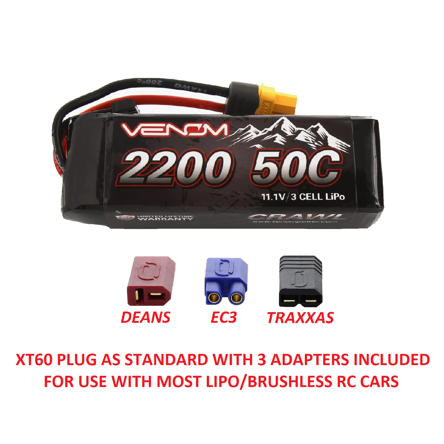 Venom RC Car Battery 11.1v 3S LiPo 2200mAh XT60 DEANS EC3 TRAXXAS ...