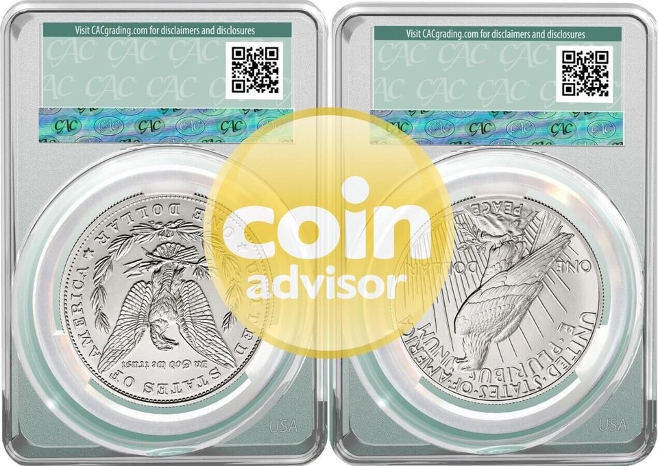 2023 $1 Silver Morgan and Peace Dollar 2 Coin Set CAC MS70 Advanced ...