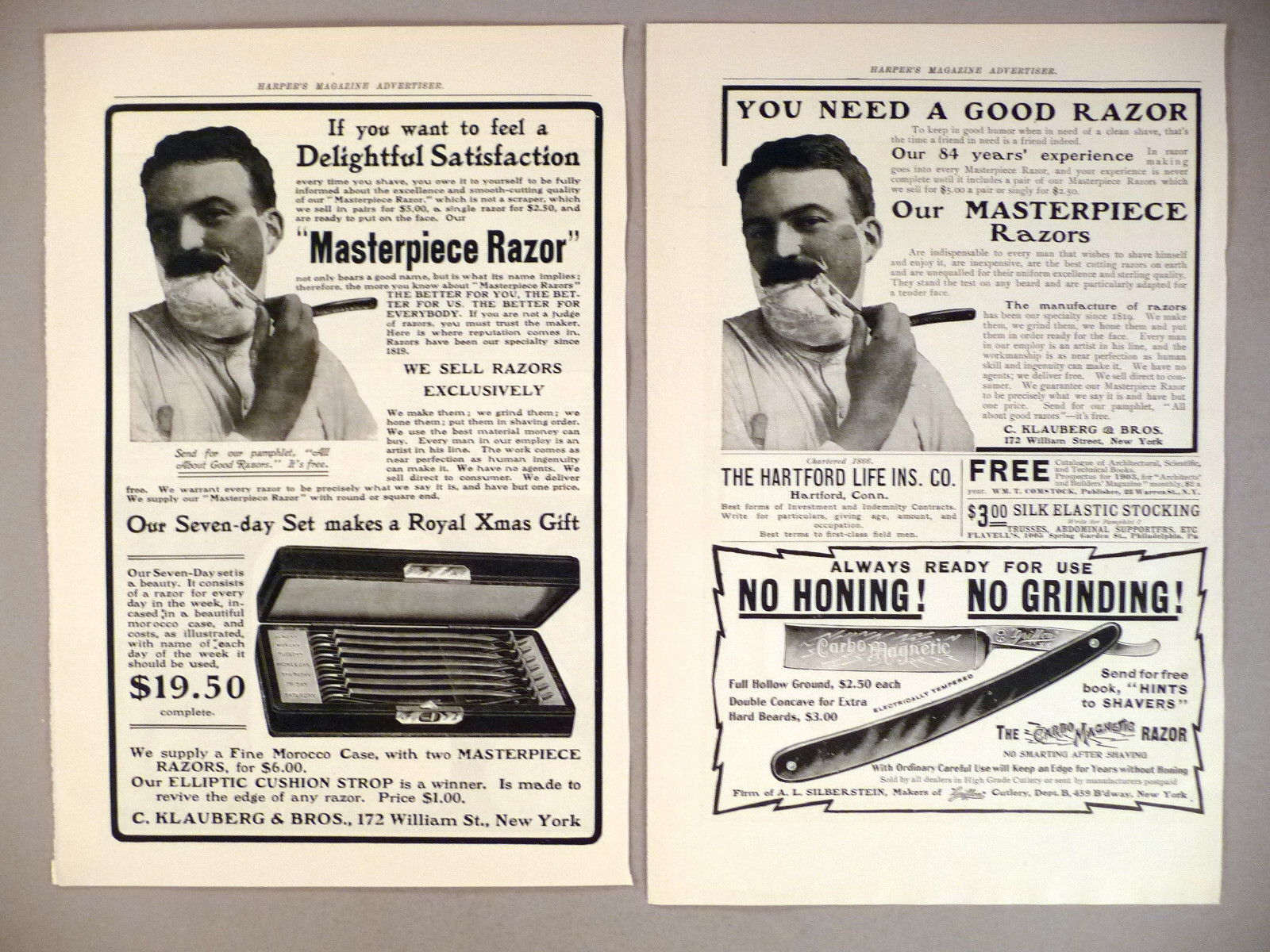 Masterpiece & Carbo Magnetic Razors PRINT AD -1903 ~LOT of 2 diff. ads ...