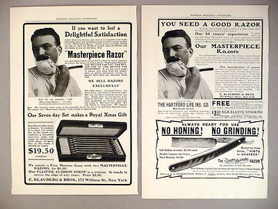 Masterpiece & Carbo Magnetic Razors PRINT AD -1903 ~LOT of 2 diff. ads ...