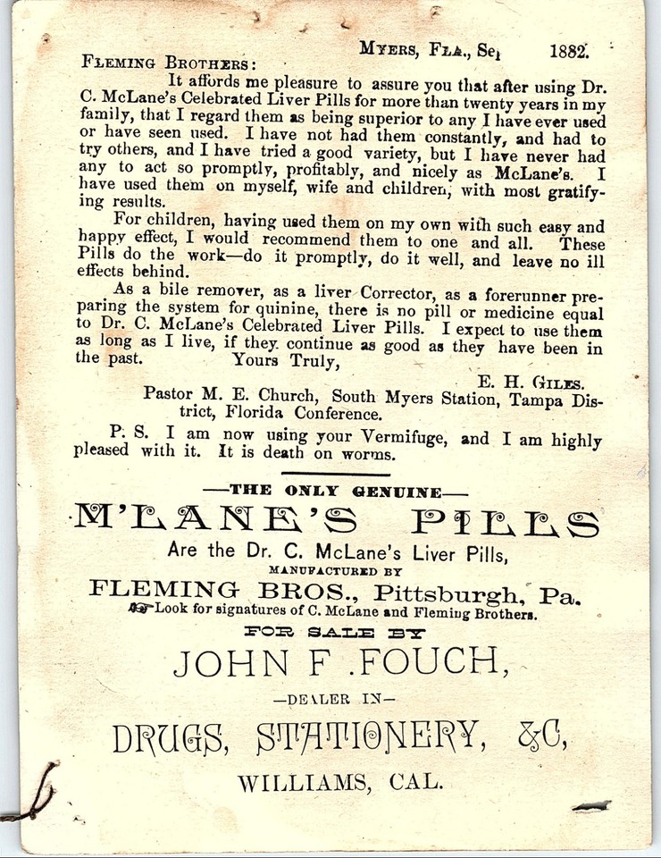 1880's John F. Fouch Williams, CA Quack Dr. M'Lanes Victorian Trade ...