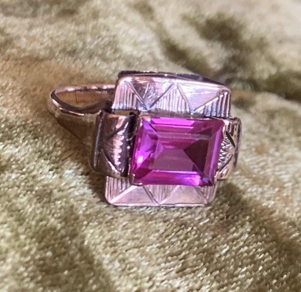 14k Pink Gold Vintage Art Deco Tank Ring | eBay