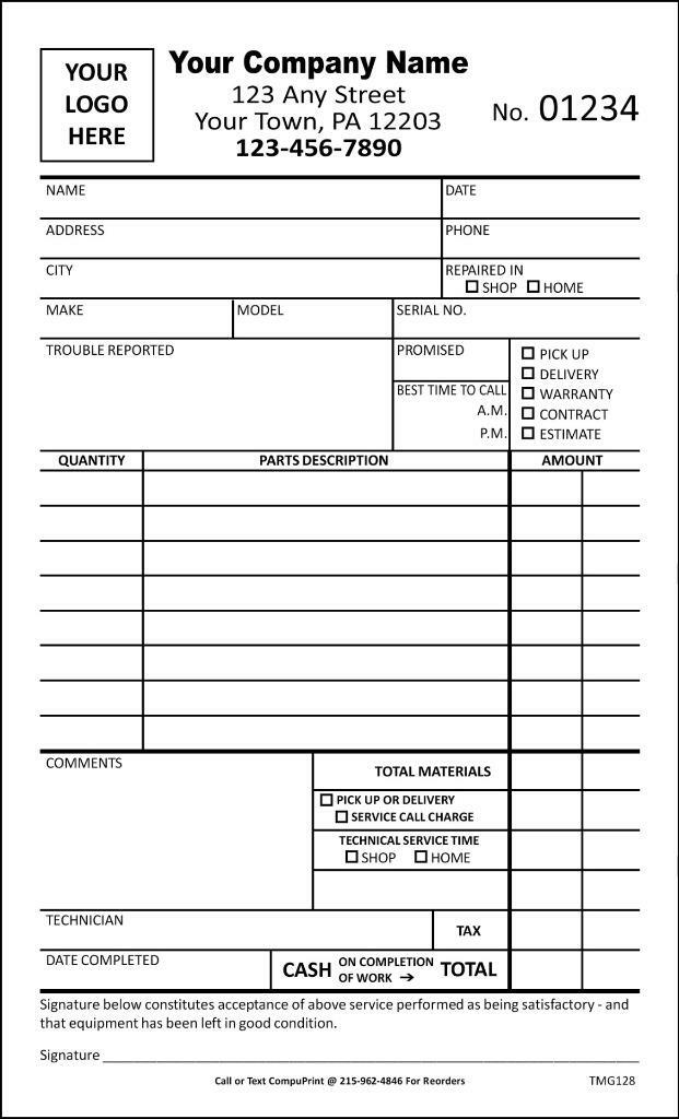 Custom Small Service Order Forms / 2 Part Carbonless / 4.25" x 7 ...