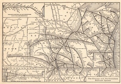 1907 Antique CHICAGO and NORTHWESTERN RAILROAD Map Vintage Railway Map ...