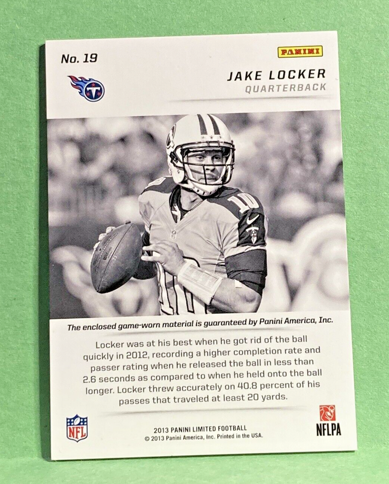 2013 Limited JAKE LOCKER Limited Threads Jersey /99 Card #19 Titans | eBay