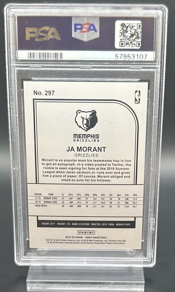 Ja Morant 2019-2020 Panini NBA Hoops Rookie Card #297 PSA 10 Memphis ...