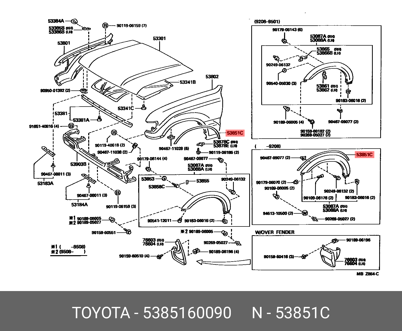 OE pad, front wheel opening extension, no.1, 5385160090 for TOYOTA ...