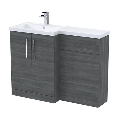 Bathroom 1100mm Woodgrain L-Shape Basin Vanity Unit Sink Anthracite ...
